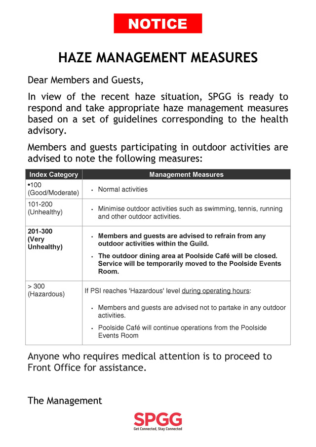 Notice - Haze Management Measures | SPGG